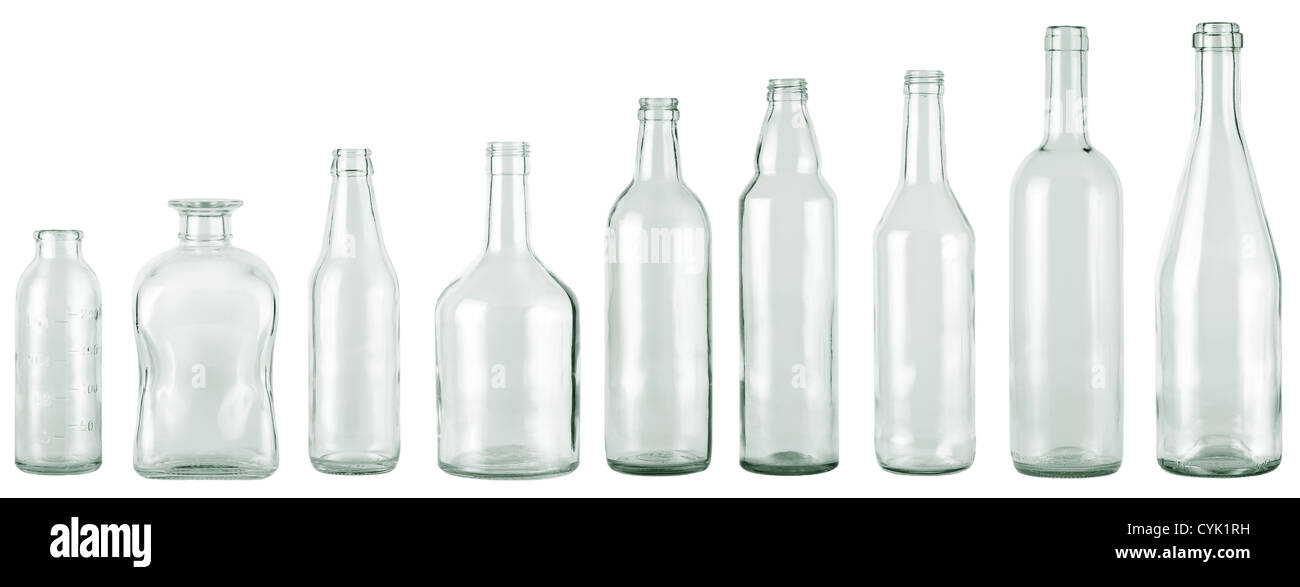 empty bottles collection, colorless, isolated Stock Photo - Alamy