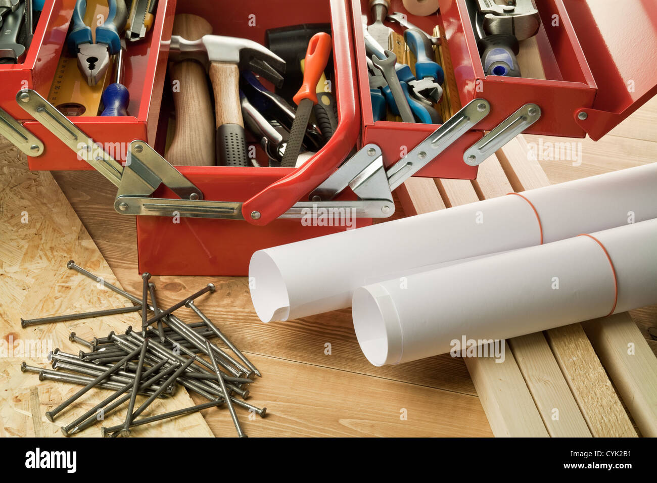 Paper rolls and tool box Stock Photo - Alamy