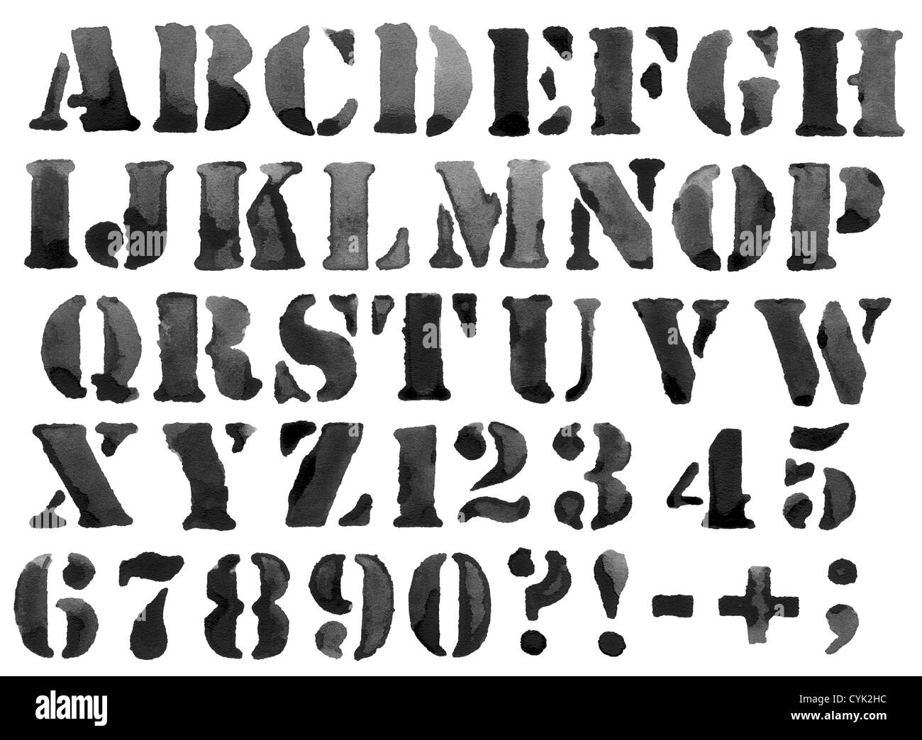 Ink alphabet with symbols and numbers Stock Photo - Alamy