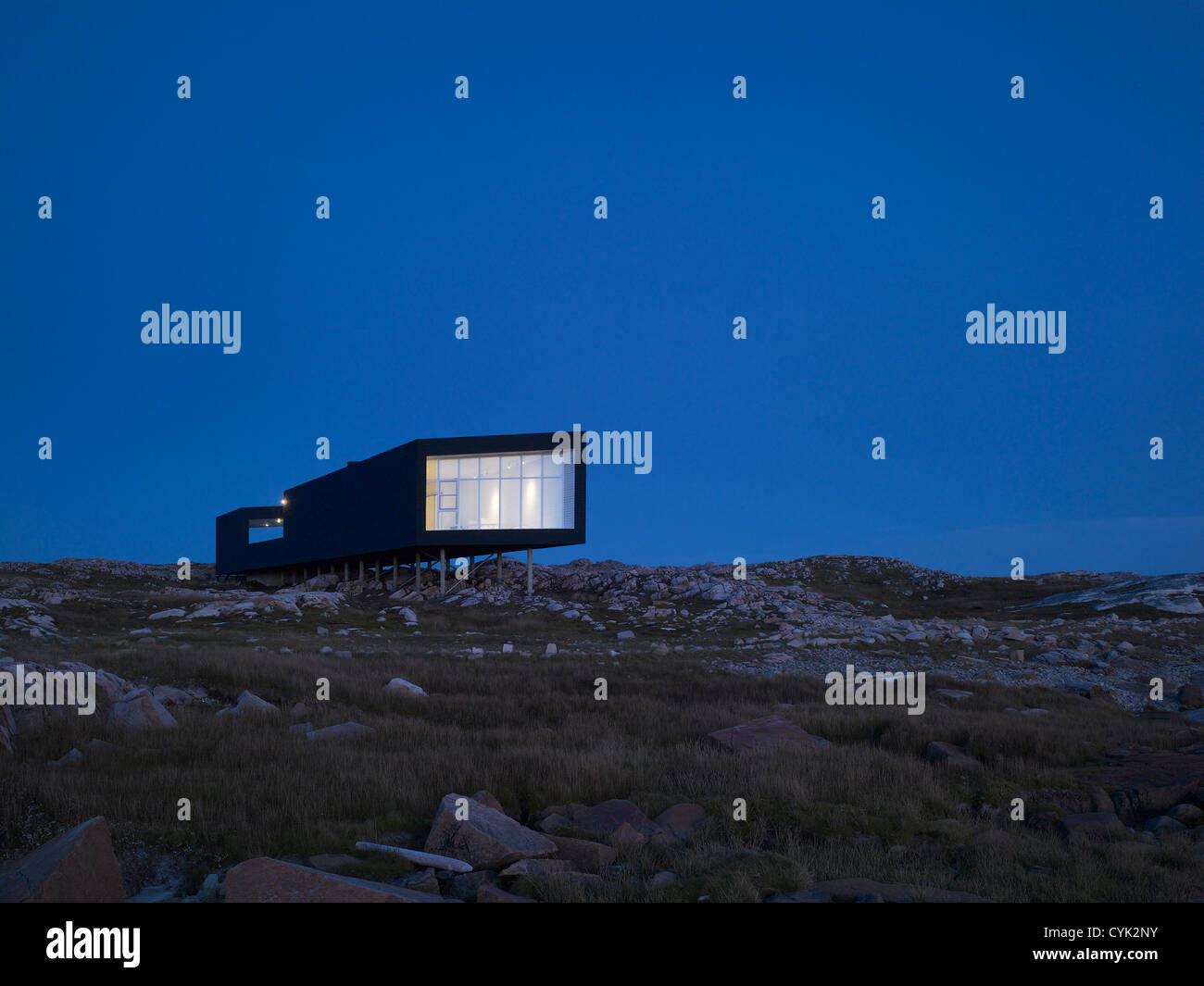 Long Studio, Fogo Island, Canada. Architect: Todd Saunders, 2011. Night ...
