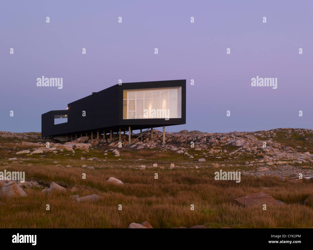 Long Studio, Fogo Island, Canada. Architect: Todd Saunders, 2011. Dusk ...