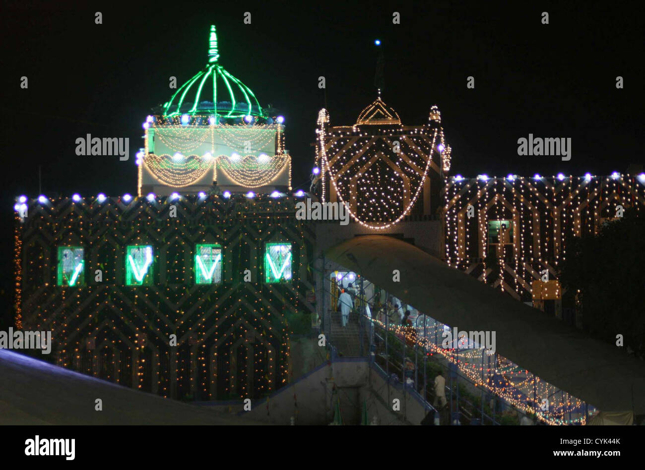 A beautiful illuminated view of the Shrine of Hazrat Abdullah Shah ...