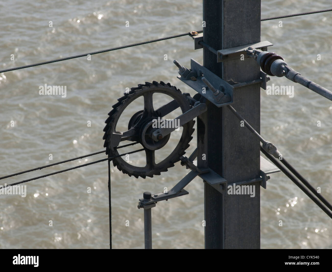 Bray to Greystones, cliff walk, close up view of railway line`s power ...