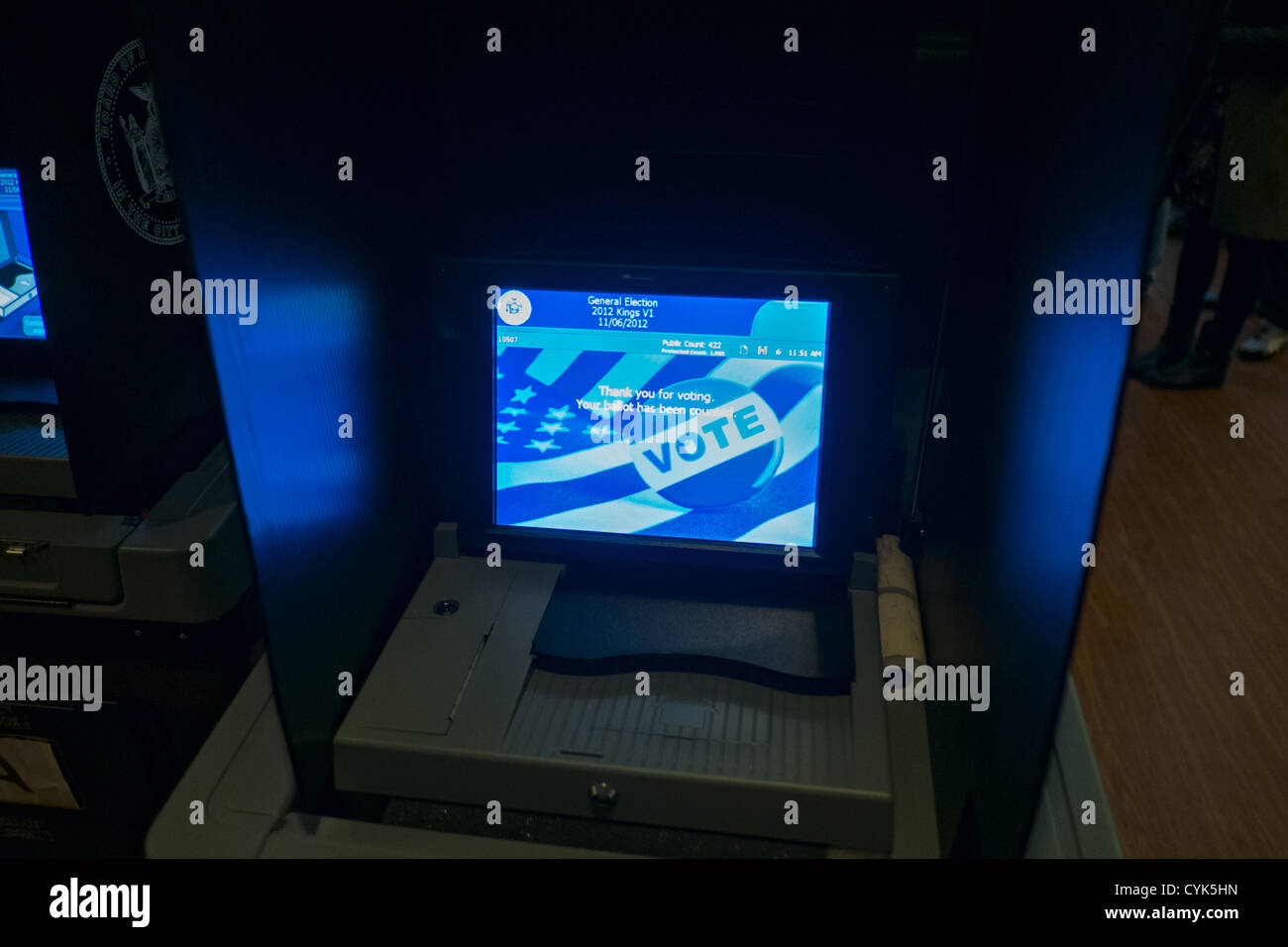 November 6, 2012, Brooklyn, NY, US. Ballot scanning machine displays ...