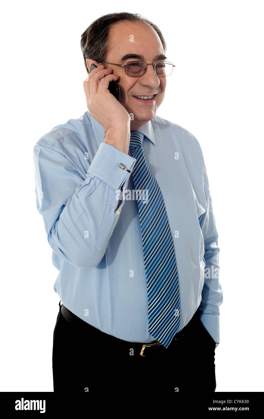 Professional man communicating isolated against white background Stock ...