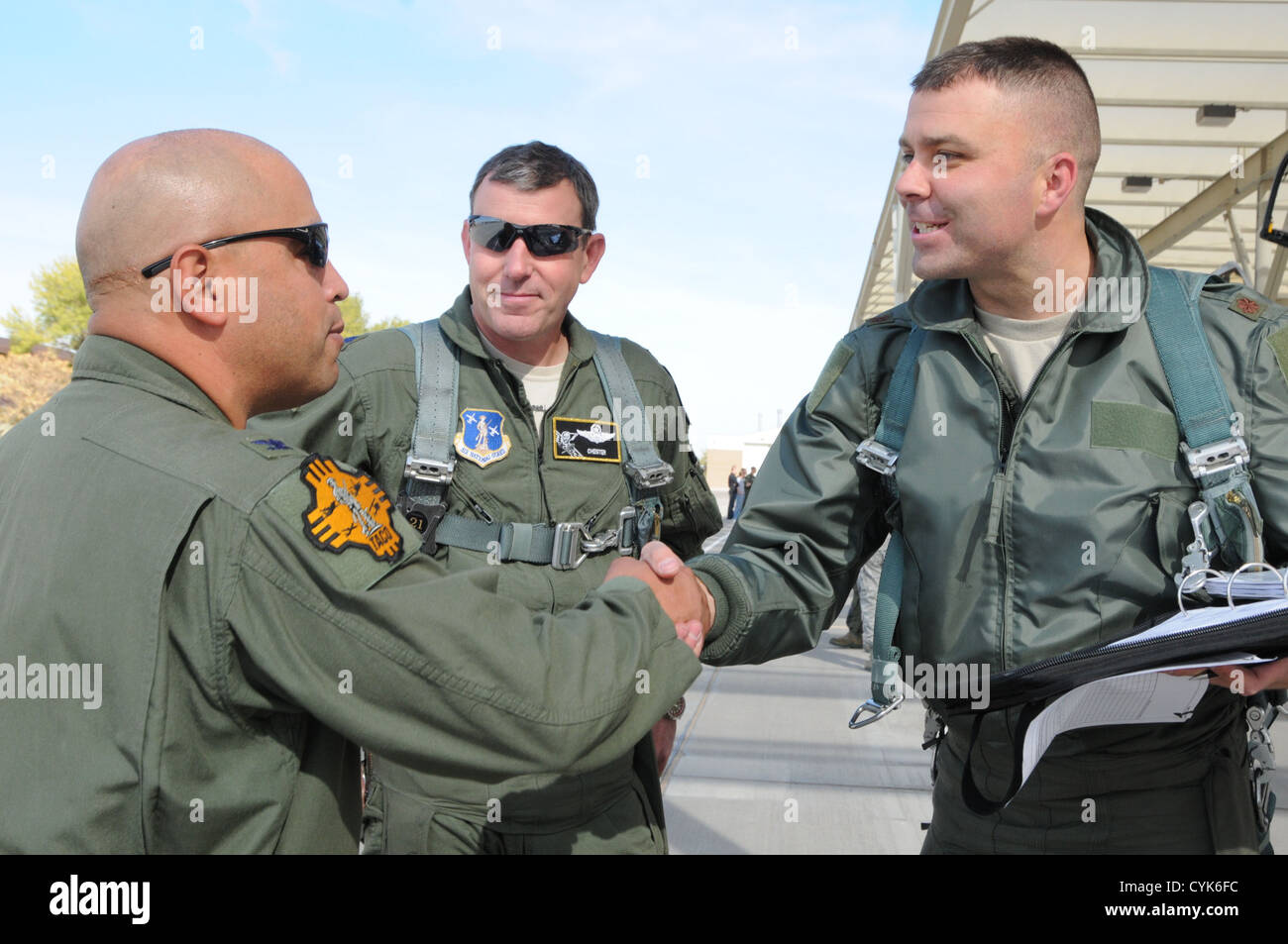 Col. Joe Martinez II of the 150th Fighter Wing greets pilots from the ...