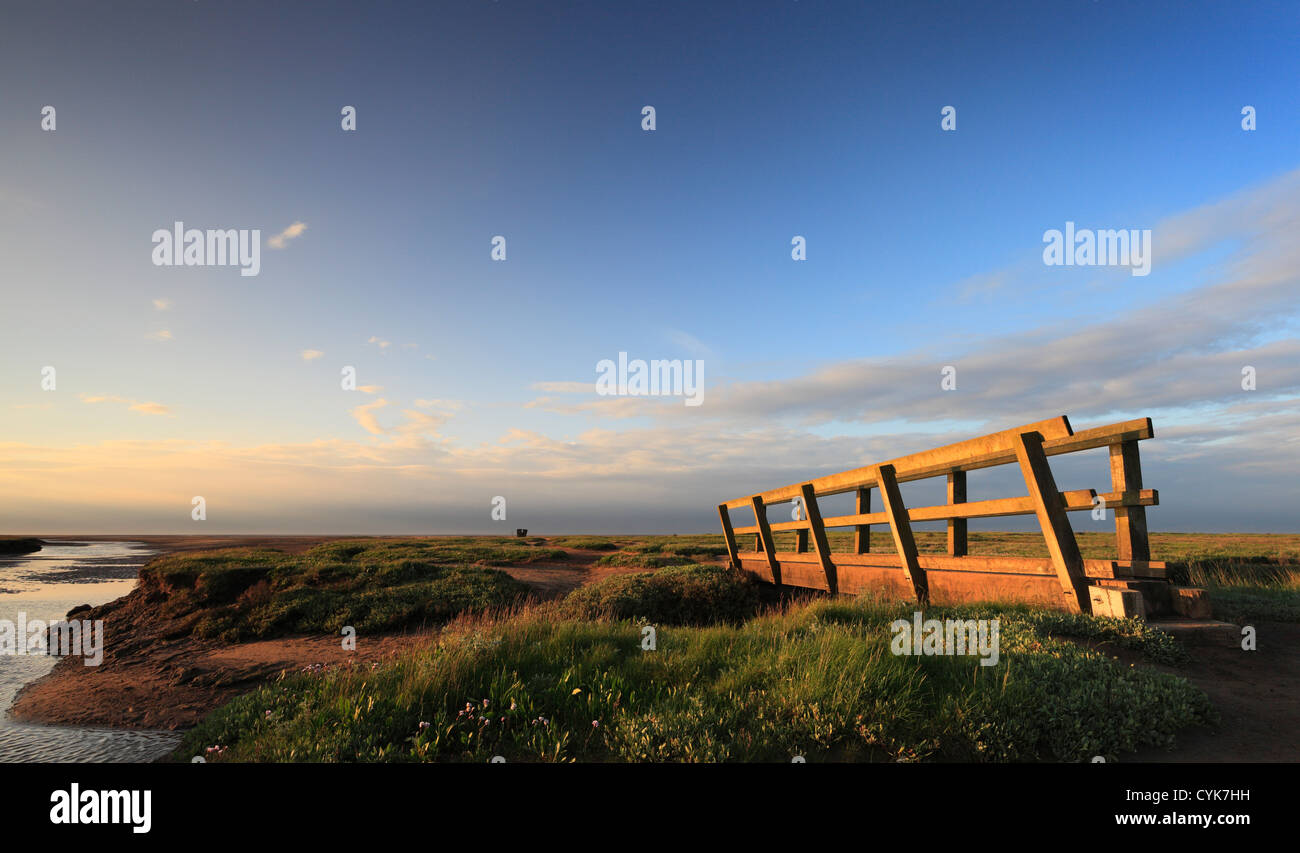 Footbridge on Stiffkey salt marshes on the North Norfolk coast Stock ...