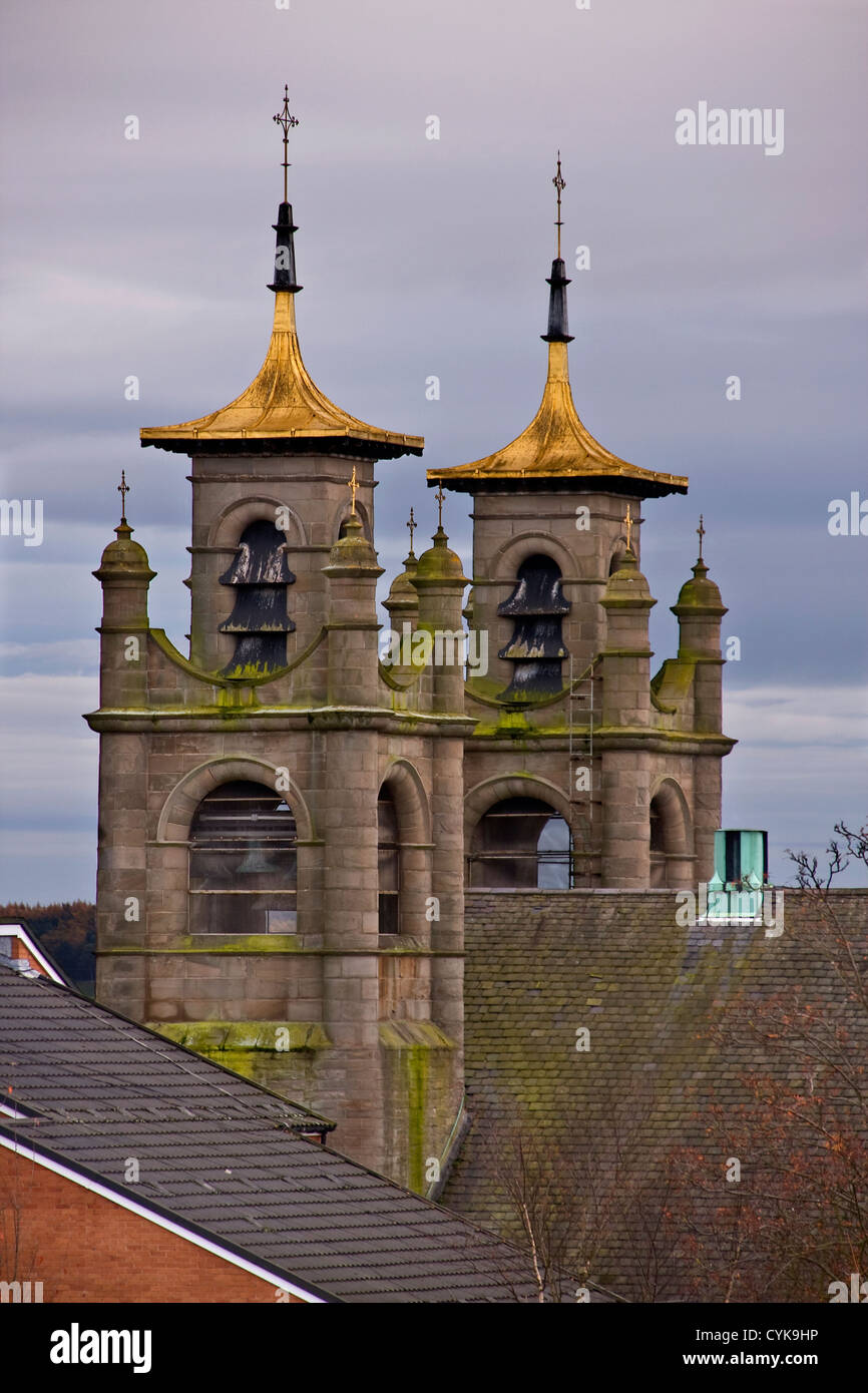 Old Catholic church with two towers displaying beautiful golden ...