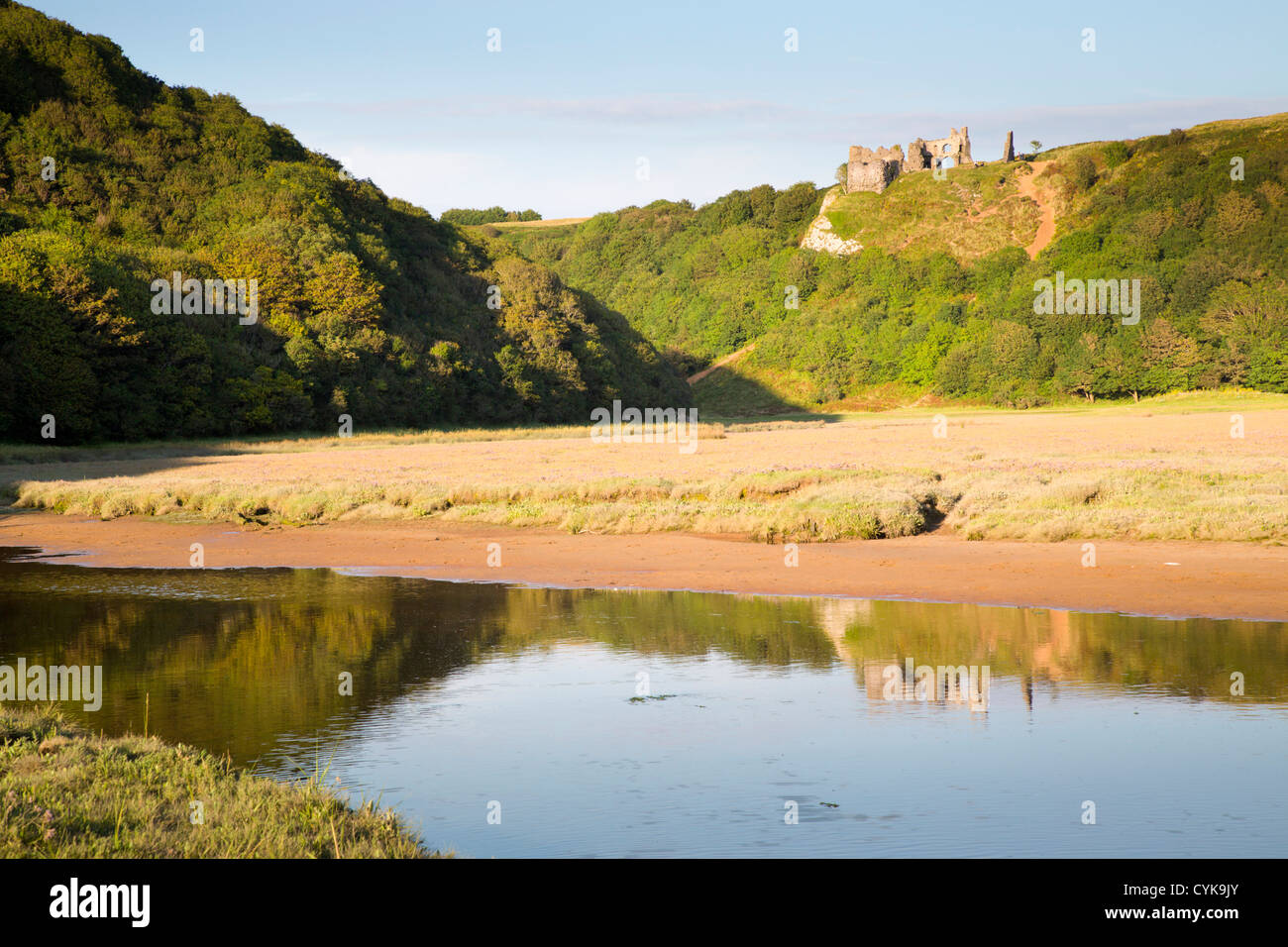 Three Cliffs Bay; Gower; Wales; UK; Pennard Castle Stock Photo - Alamy