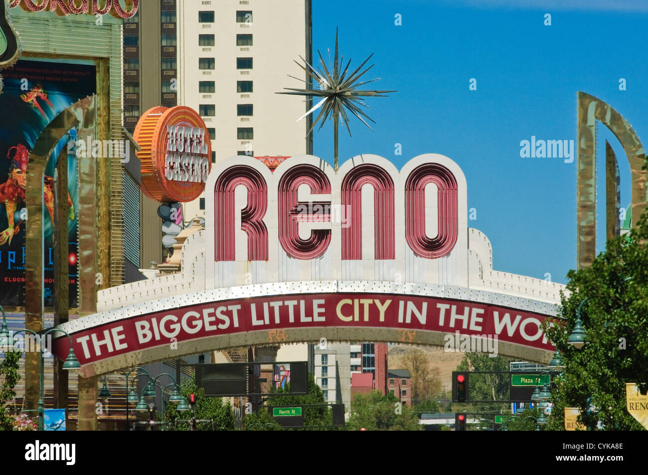 Reno welcome sign on main street scene Reno, Nevada Stock Photo - Alamy