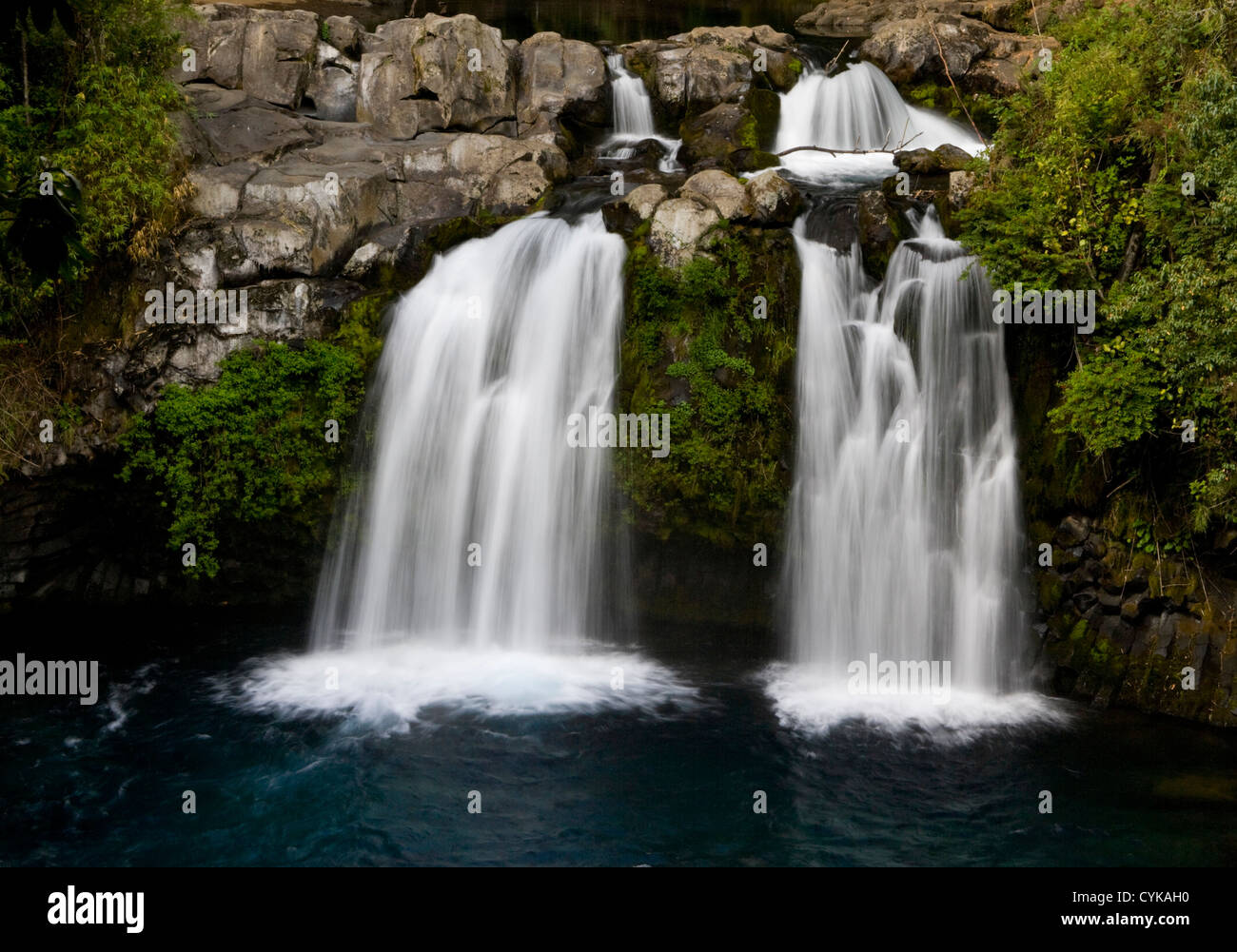 Chile. South America. Waterfalls at Ojos del Caburga, fed by springs ...