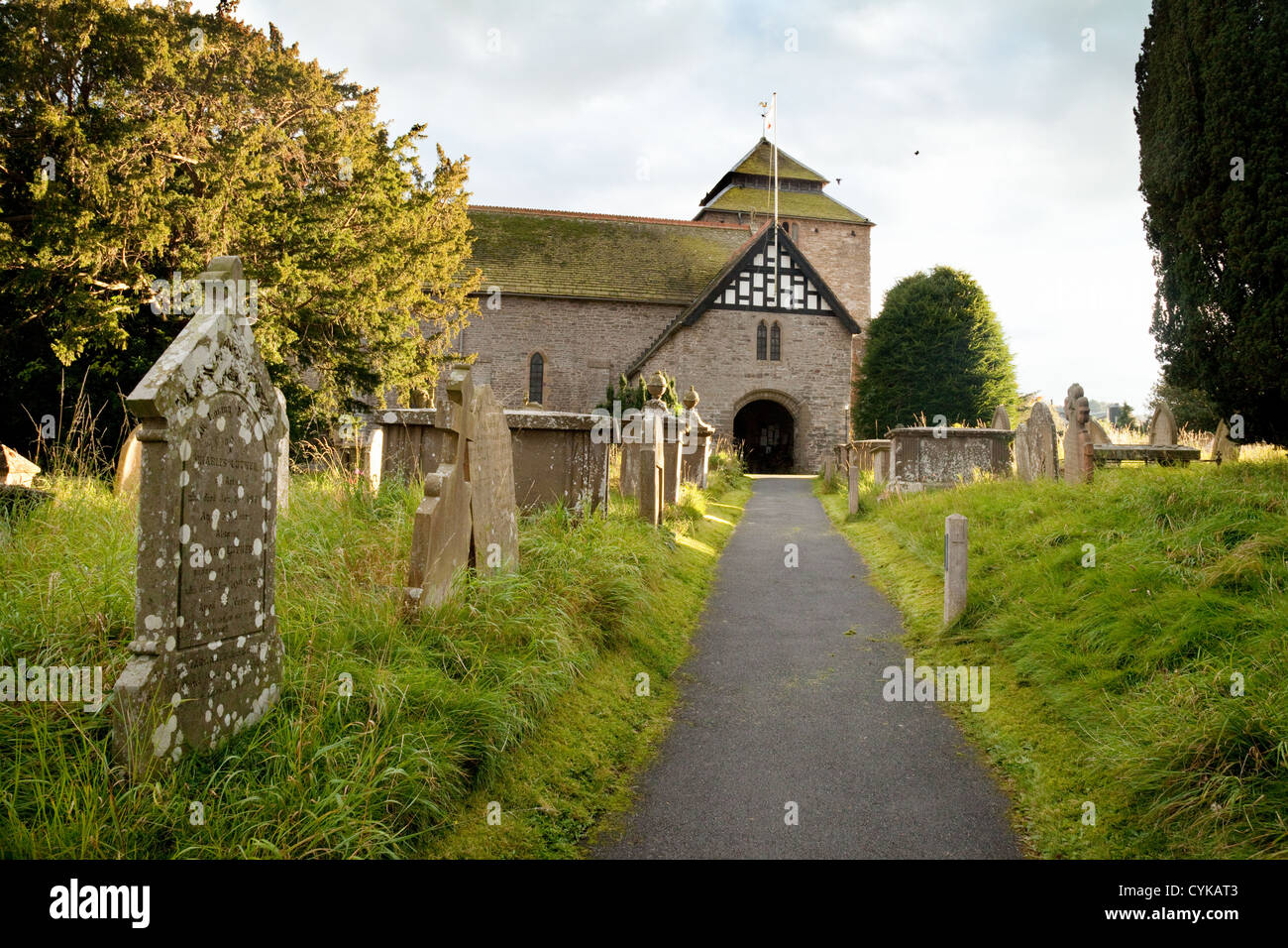 St Georges's church, with norman tower, Clun village, South Shropshire ...