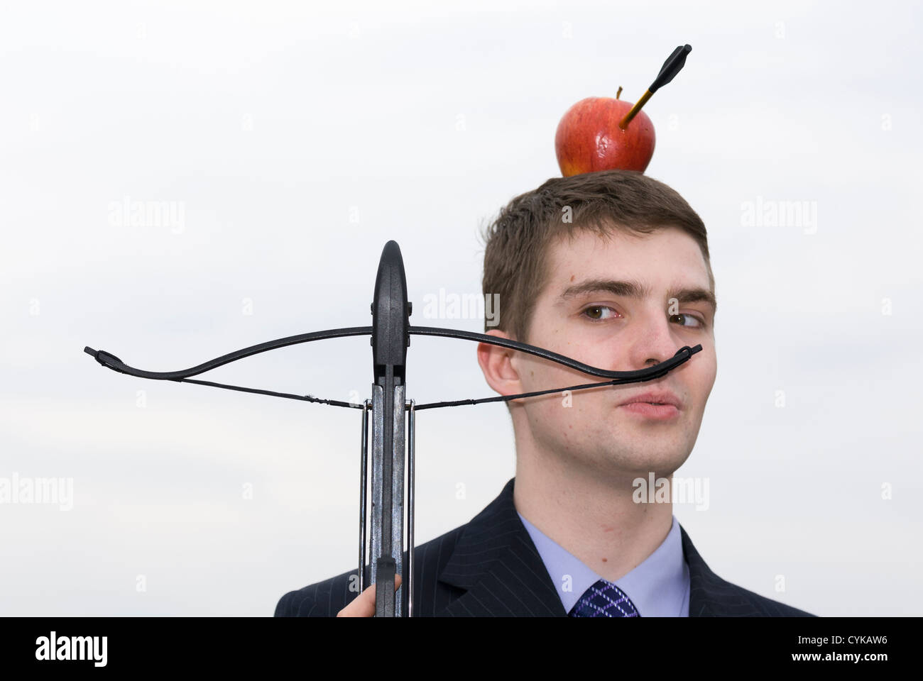 businessman archer arbalet apple arrow head concept self one young ...