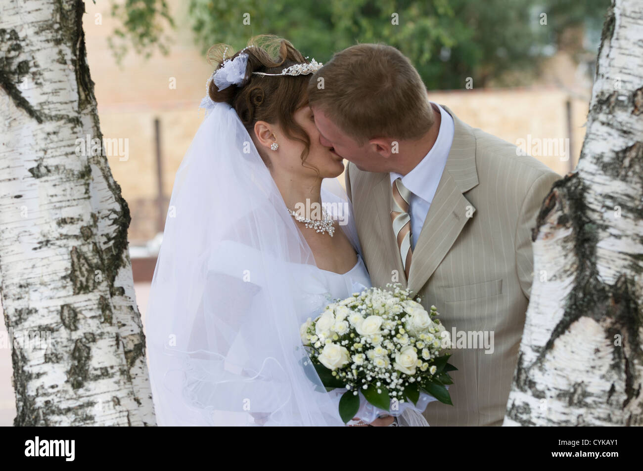 bride groom wife husband wedding happy together young caucasian Stock ...