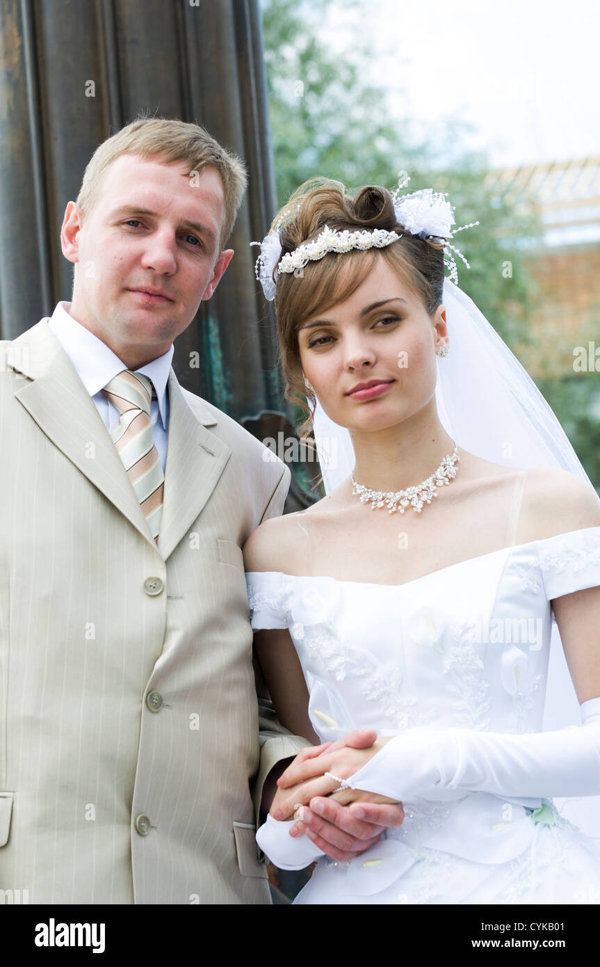 bride groom wife husband wedding happy together young caucasian Stock ...