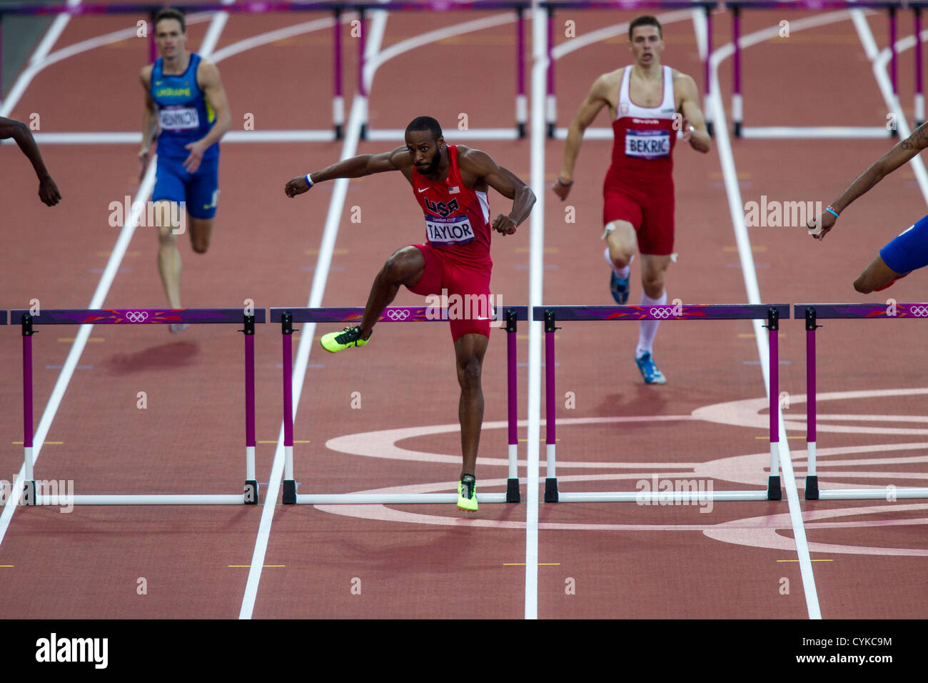 Angelo Taylor (USA) competing in the 400 meter hurdles semifinal at the ...