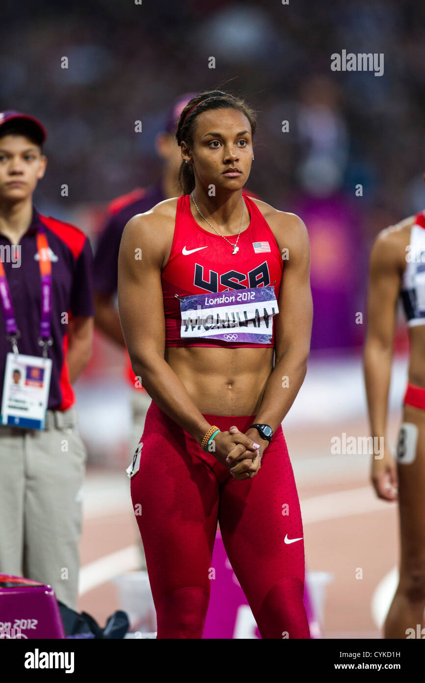 Chantae McMillan (USA) competing in the heptathlon 800m at the Olympic ...