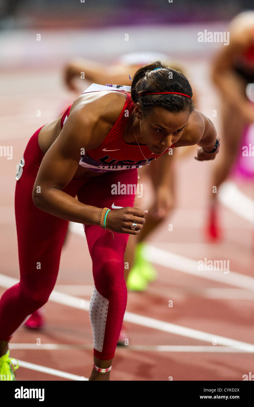 Chantae McMillan (USA) competing in the heptathlon 800m at the Olympic ...
