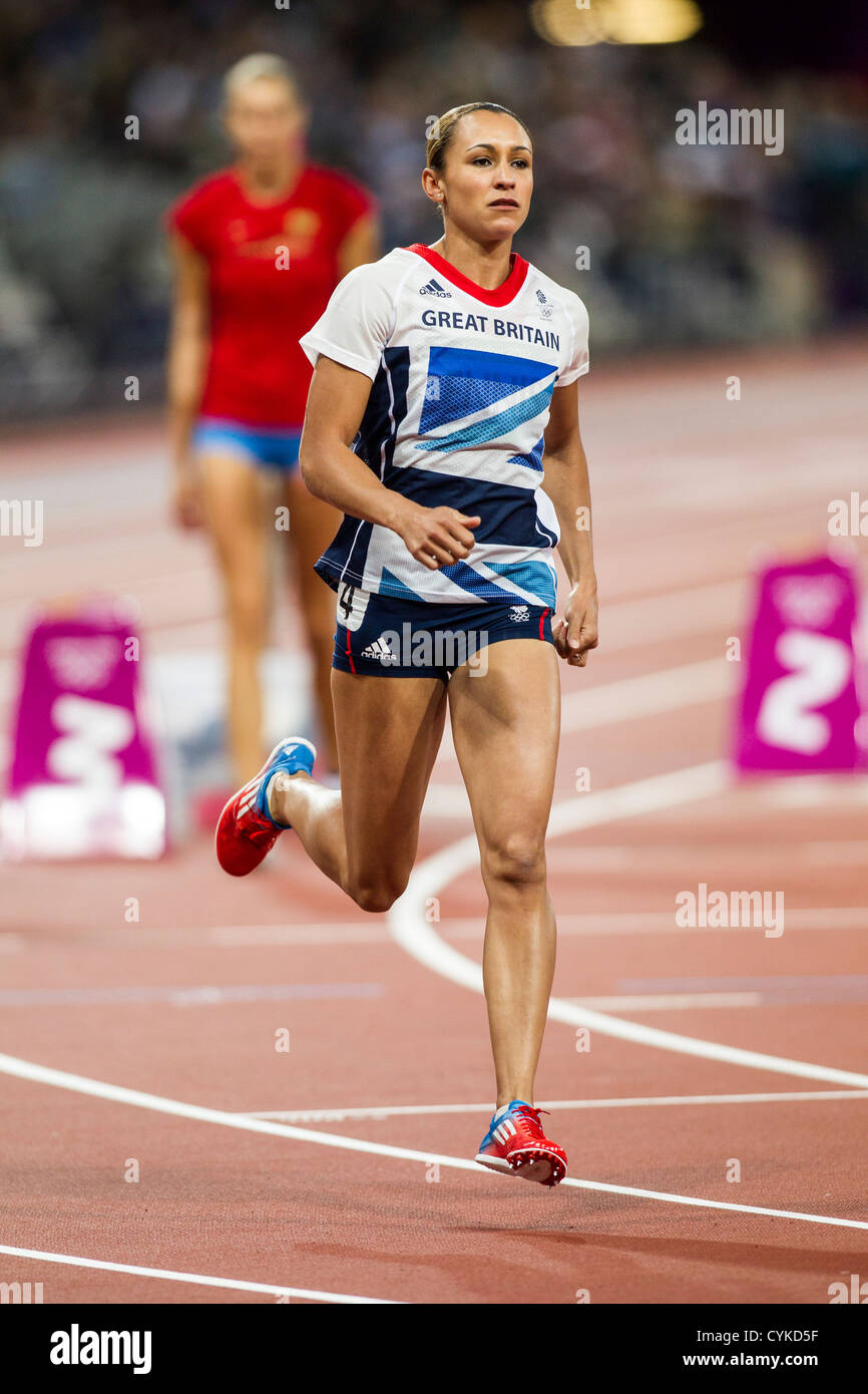Jessica Ennis (GBR) gold medal winner competing in the heptathlon 800m ...