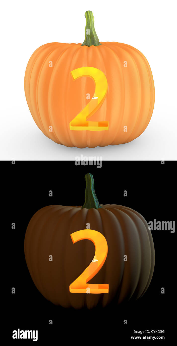 Number 2 carved on pumpkin jack lantern isolated on and white ...