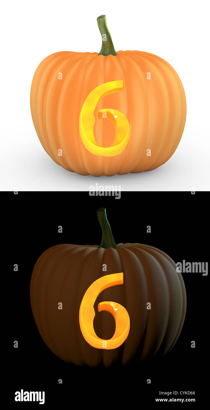 Number 6 carved on pumpkin jack lantern isolated on and white ...