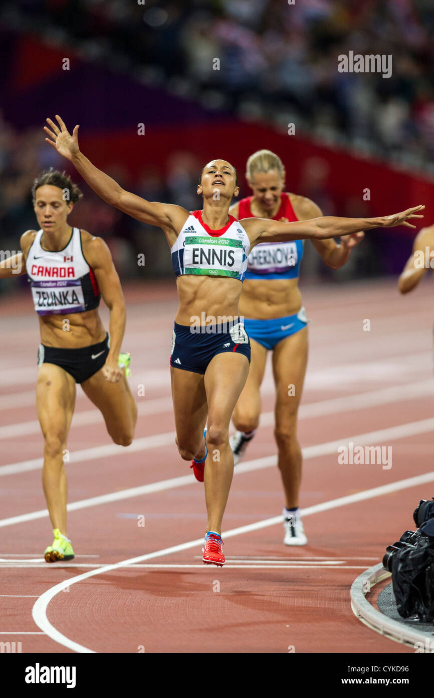 Jessica Ennis (GBR) gold medal winner competing in the heptathlon 800m ...