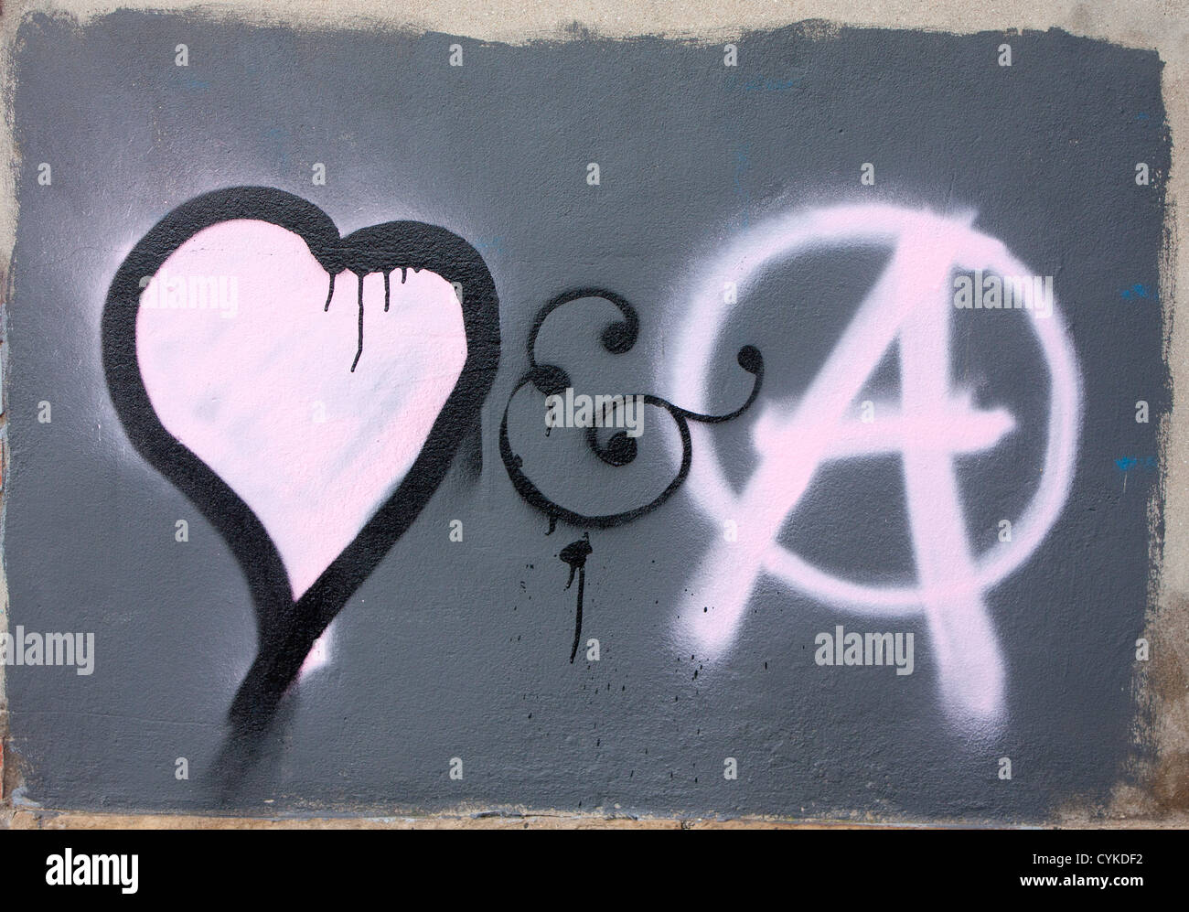 Heart and capital A in circle - symbols of love and anarchy - graffiti ...