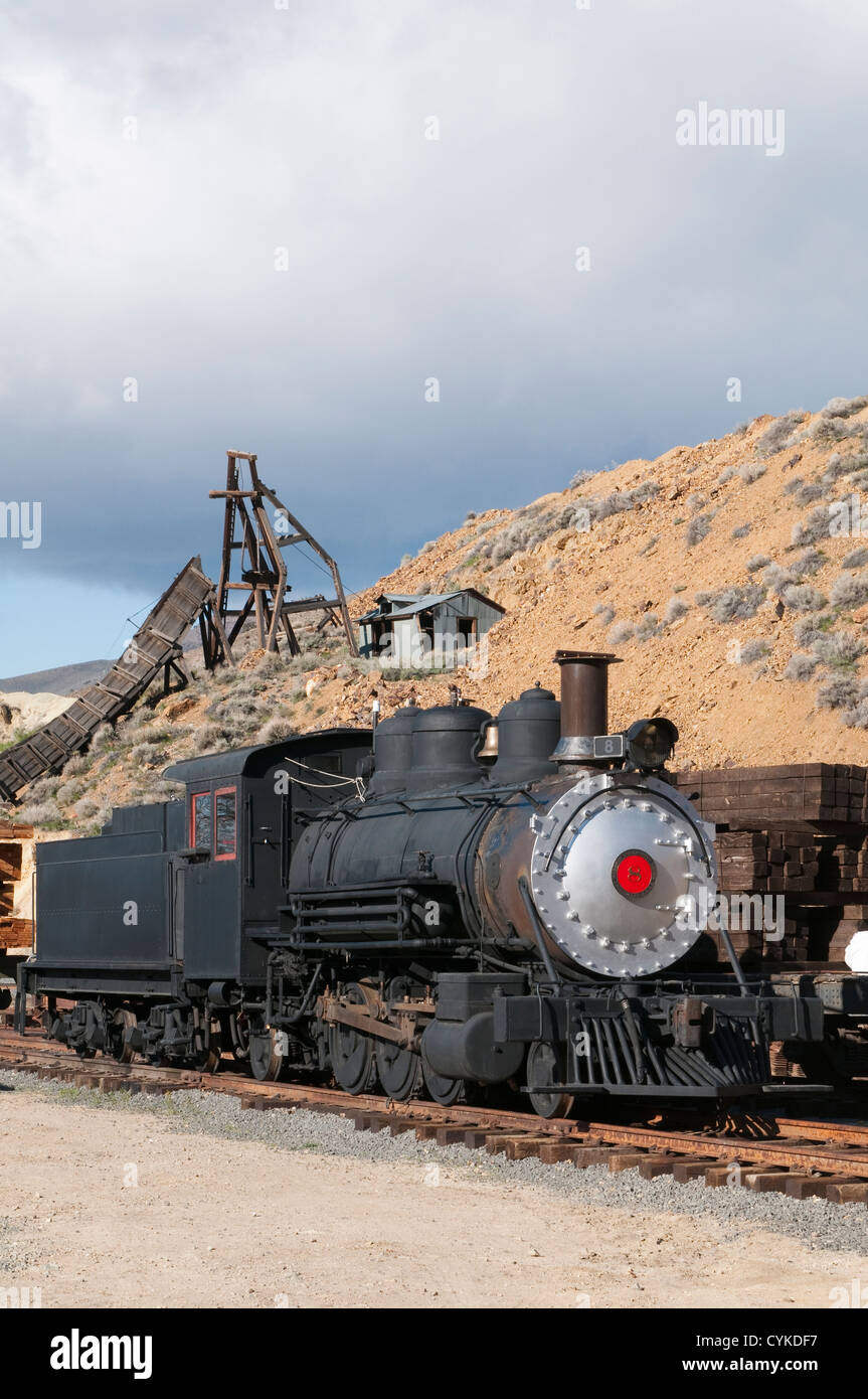 USA, Nevada. Old Baldwin Locomotive Works steam engine at historic Gold ...