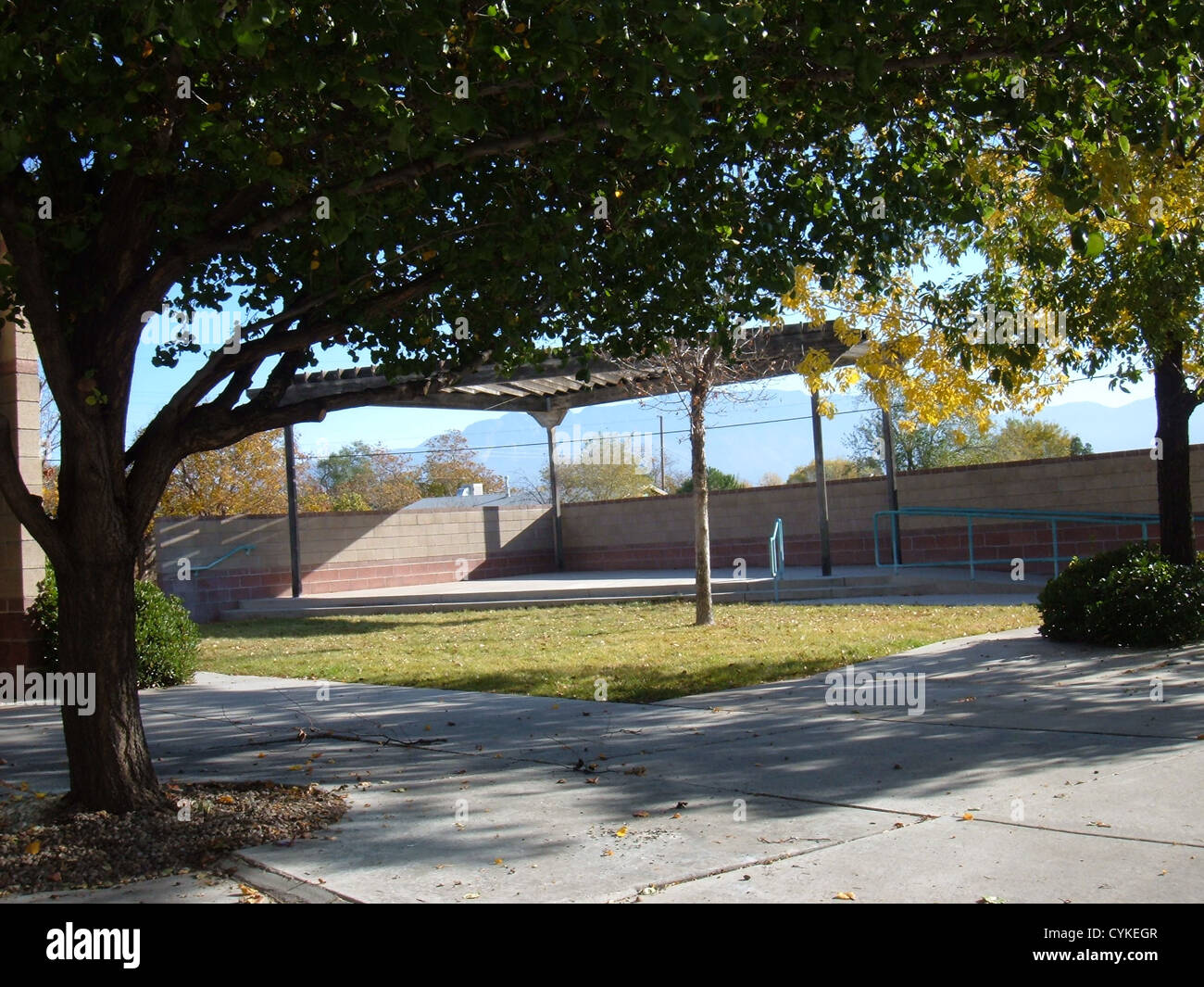 Outdoor stage behind the North Valley Library, a branch of the ...