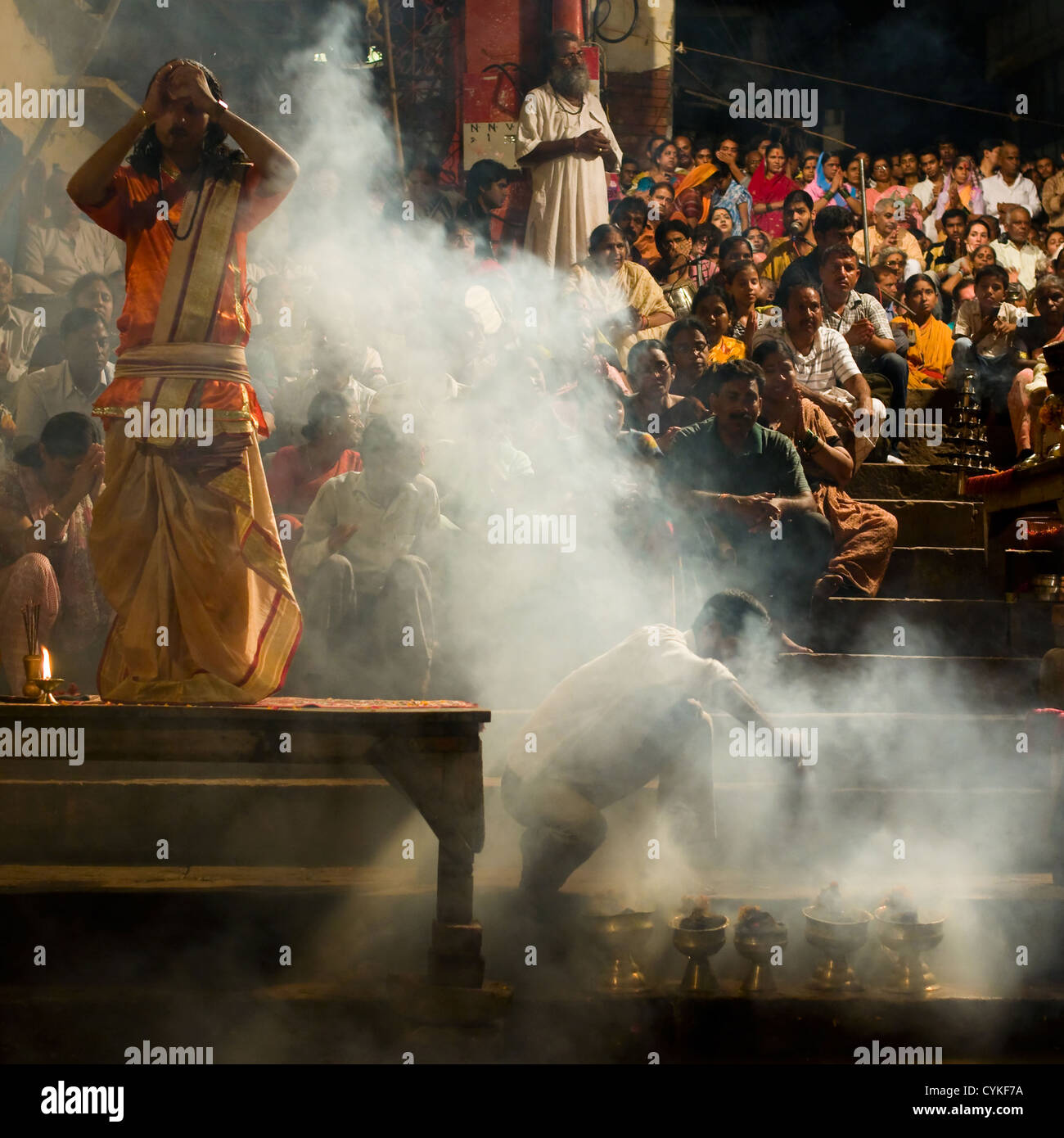 Ganga Puja Hindu ceremony, Varanasi, India Stock Photo - Alamy