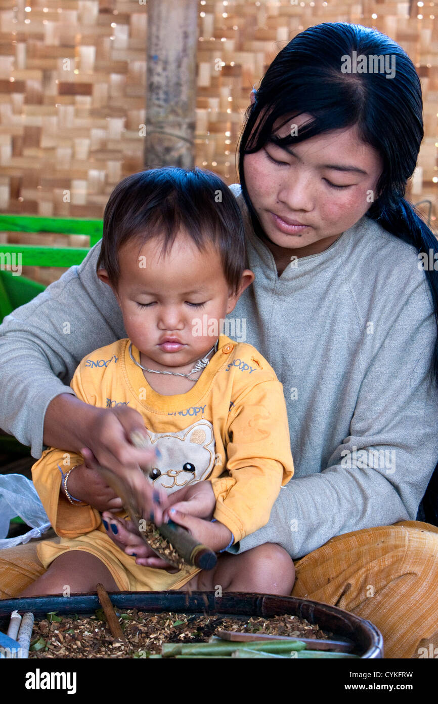 Myanmar, Burma. Mother and Daughter, Intha Ethnic Group, Inle Lake ...