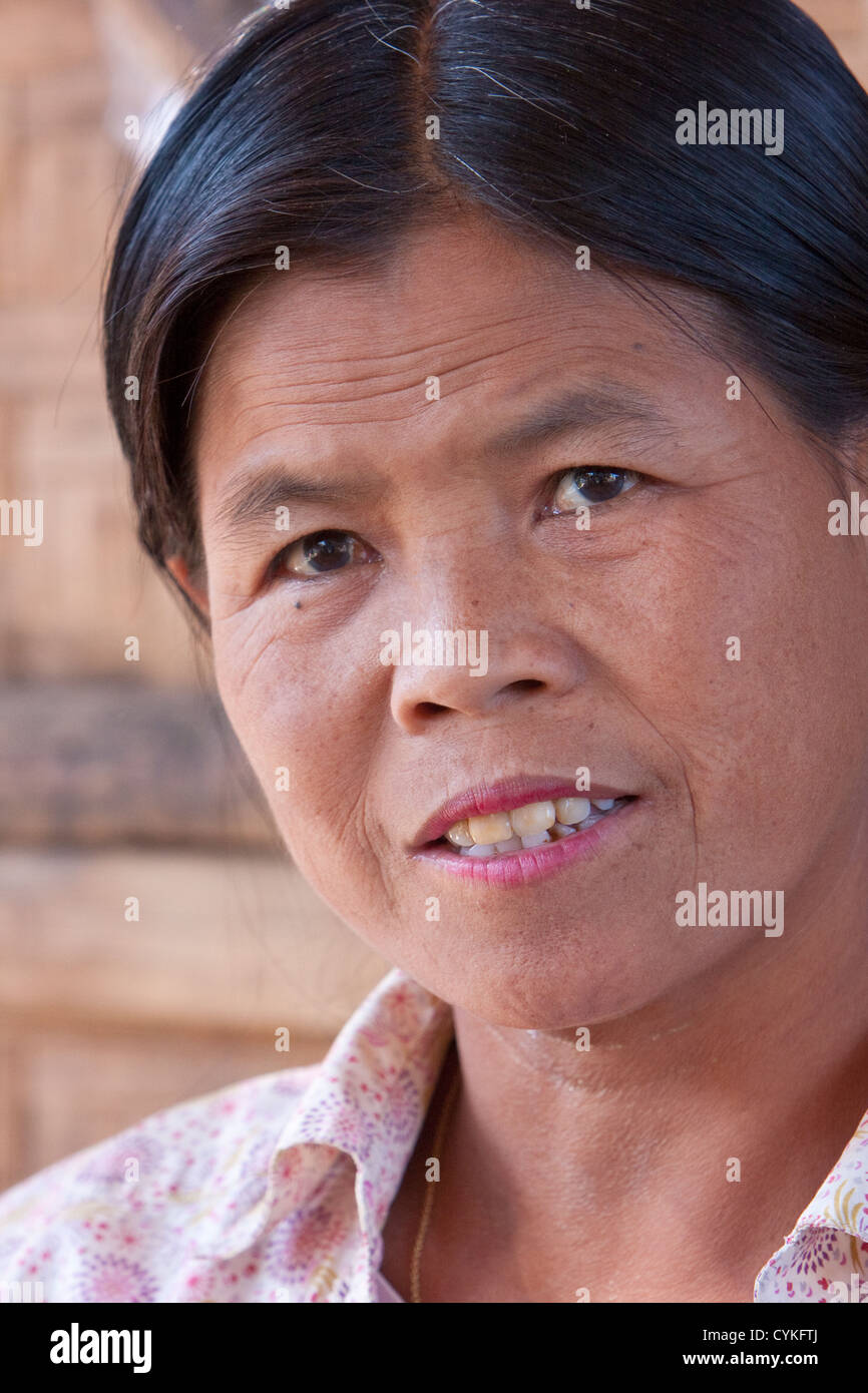 Myanmar, Burma. Middle-aged Woman, Intha Ethnic Group, Inle Lake, Shan ...