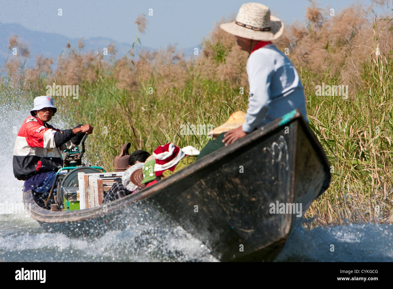 Myanmar, Burma. Motorized Boats Provide Transportation through the ...