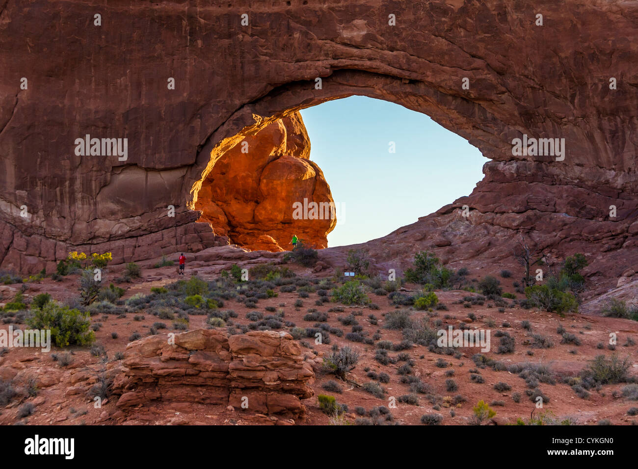 Early morning light on North Window arch in Arches National Park in ...