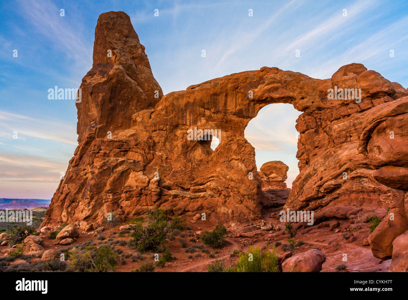 Turret Arch at sunrise in Arches National Park in Utah Stock Photo - Alamy