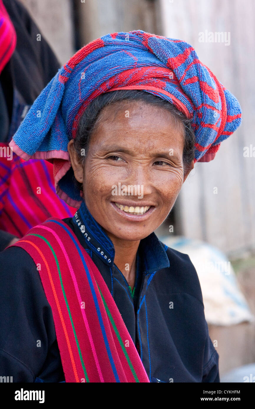Myanmar, Burma. Woman of Pa-O Ethnic Group at Local Market, Inle Lake ...