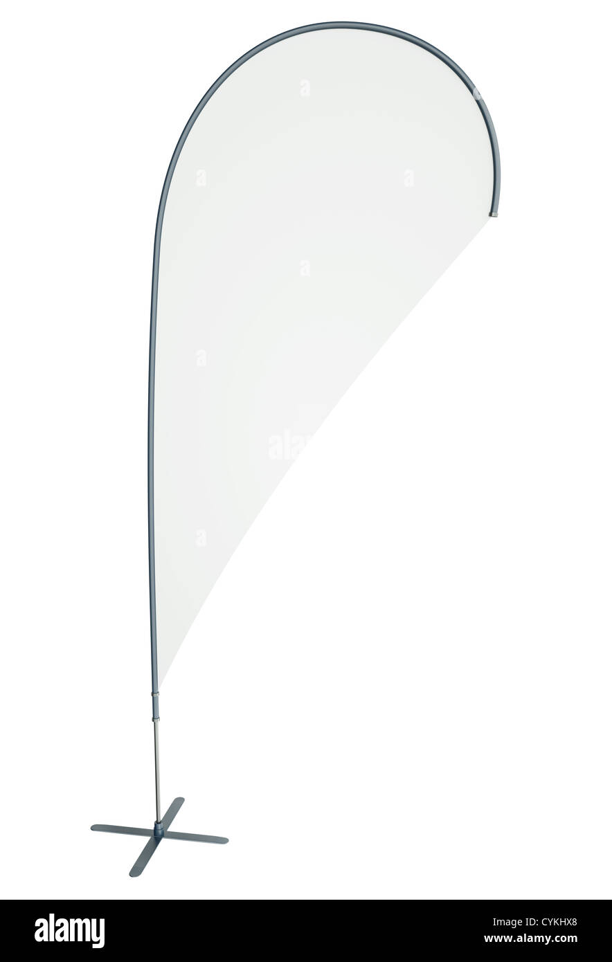 Blank teardrop/flying banner isolated on white background. 3D render ...