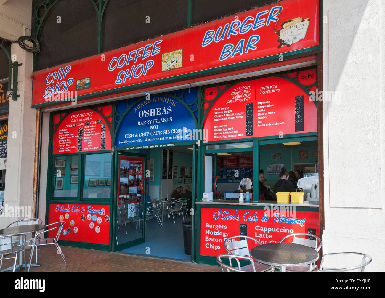 Wales, Barry Island, seaside resort, O'Sheas fish & chip cafe, chip ...