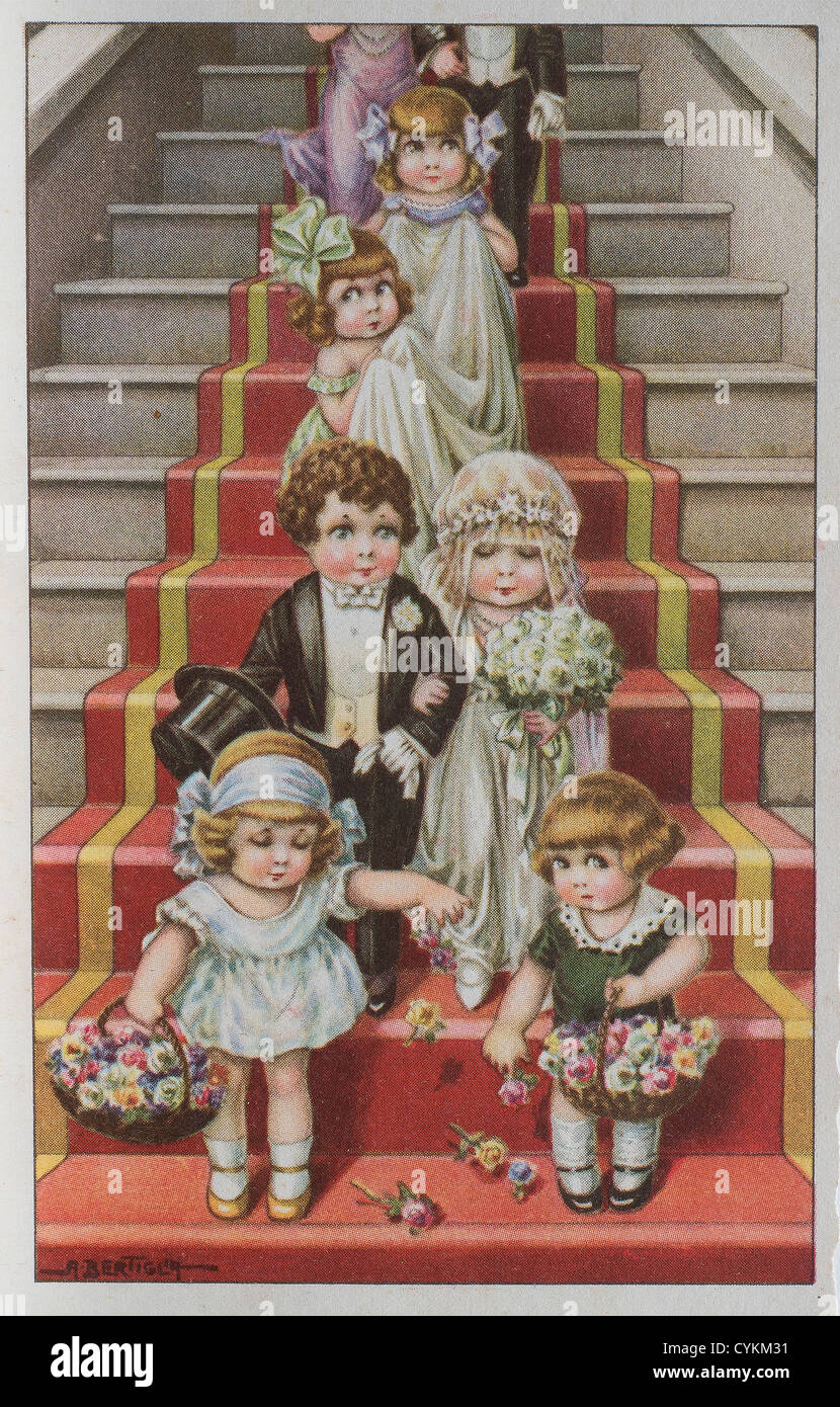 some kids in an old post card Stock Photo - Alamy