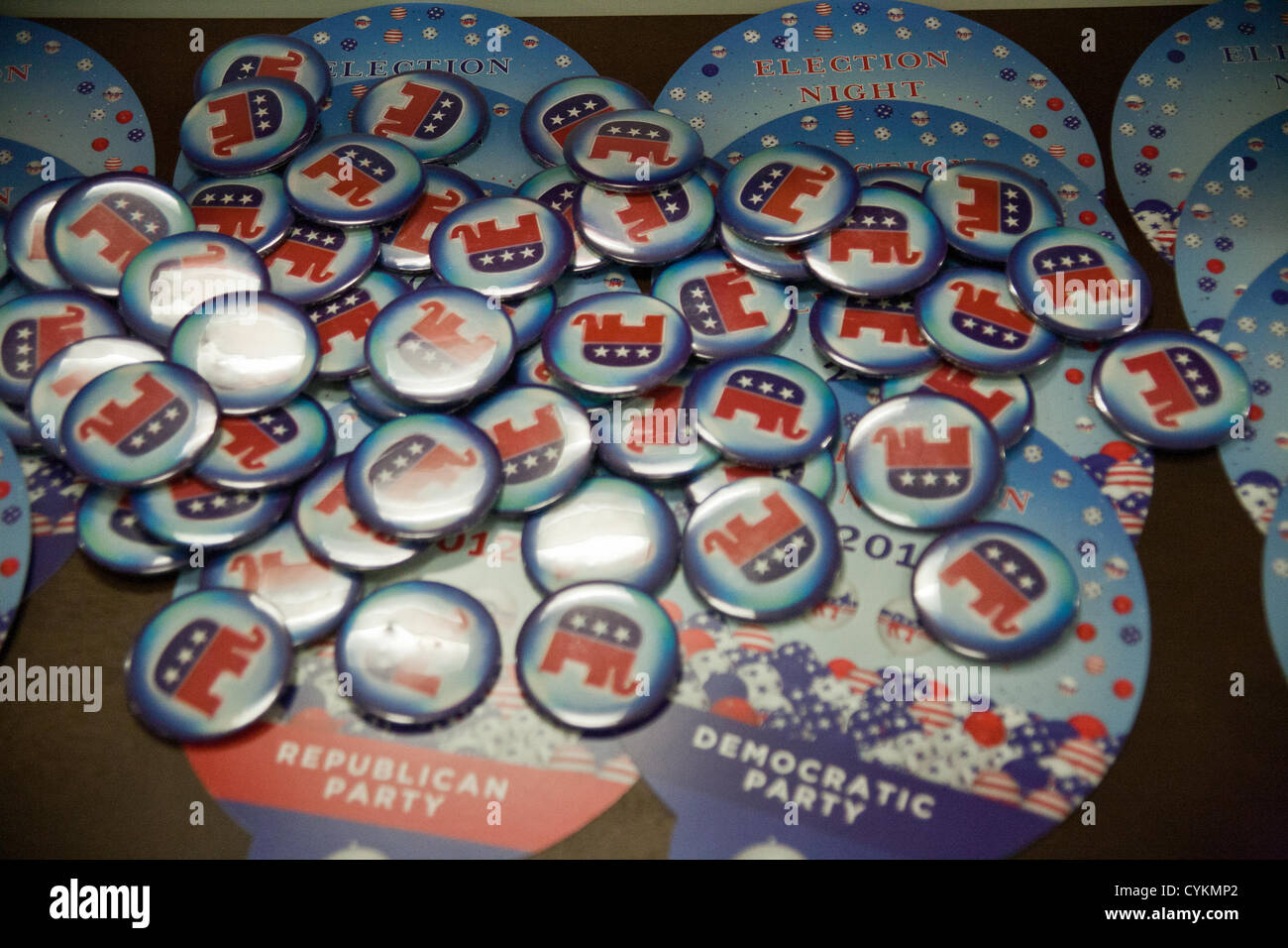 Republican Party buttons distributed at the American Center in ...