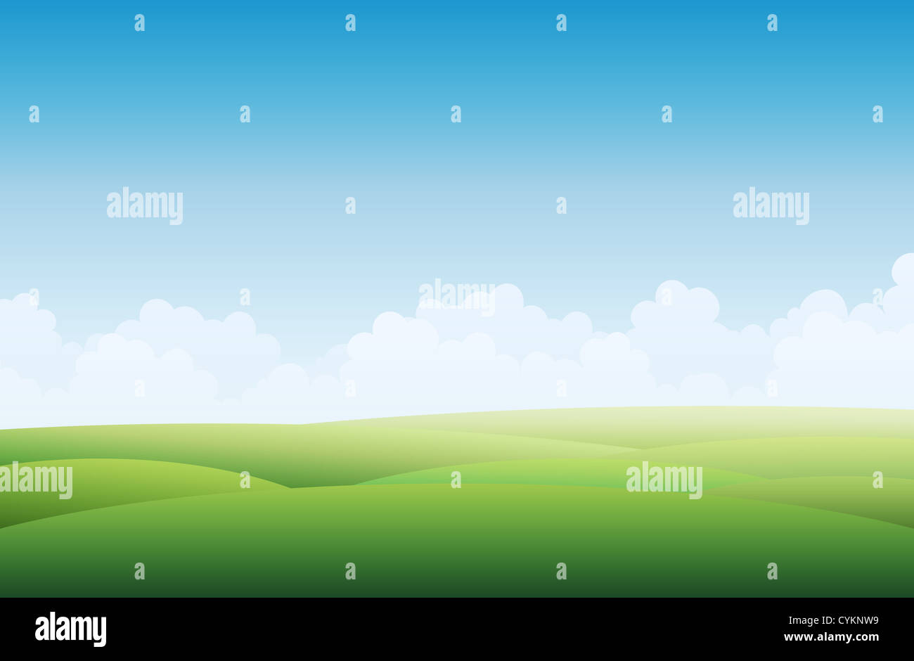 Vector background illustration of a empty green landscape with blue sky ...