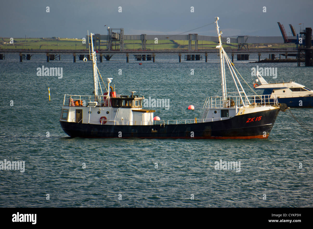 Fishing boat trawler at Holyhead Harbour Anglesey North Wales Uk. ZK15 ...