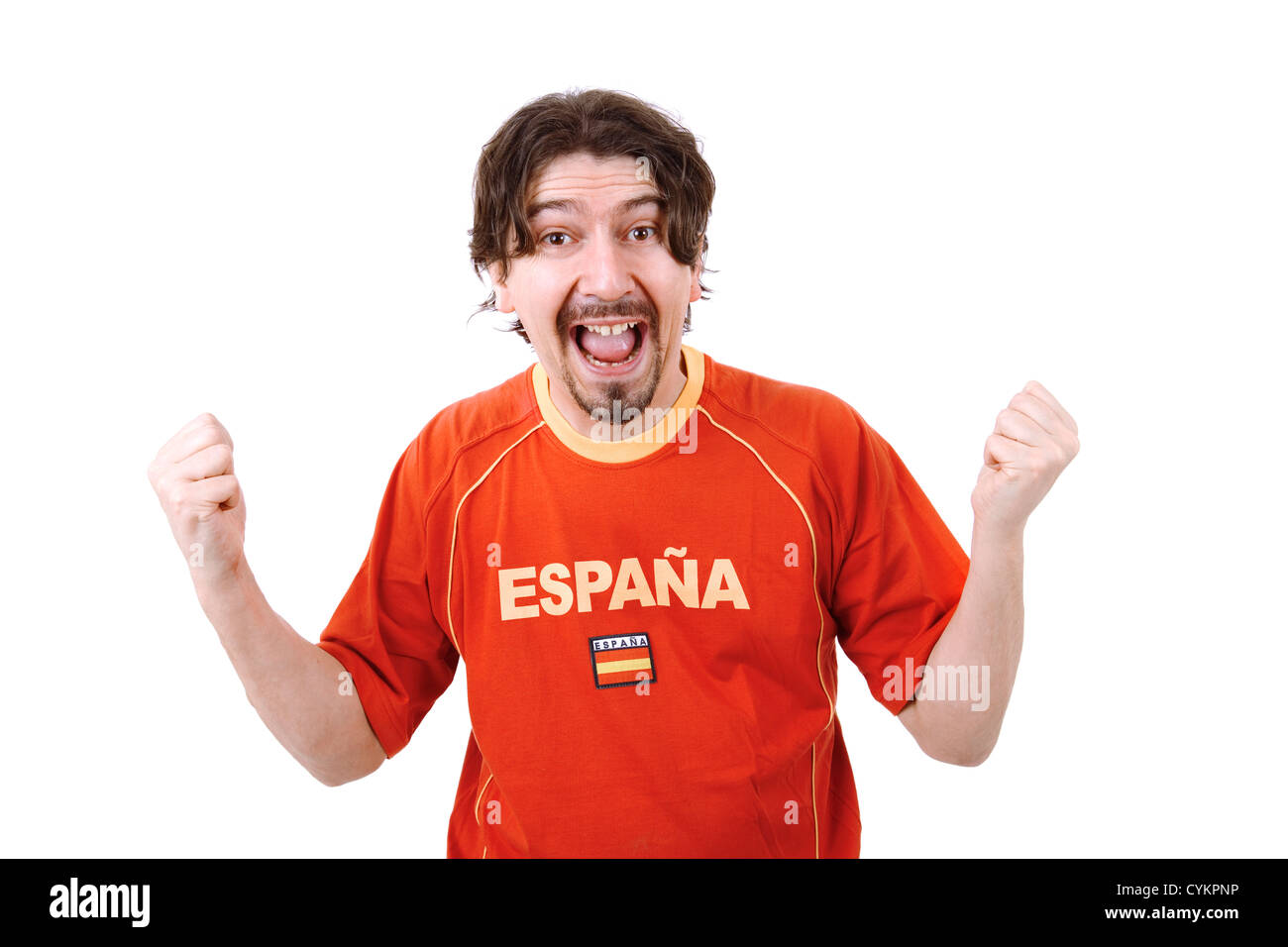 happy spanish man supporter, isolated on white Stock Photo - Alamy