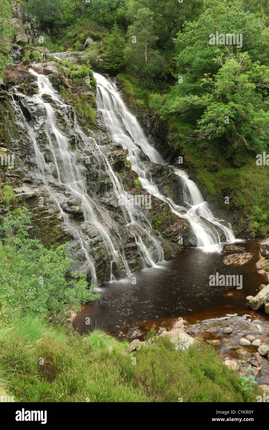 Pistyll Rhyd-y-meinciau, waterfall above Lake Vyrnwy, Powys, Wales, UK ...
