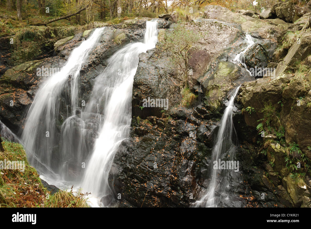 Rhaeadr Ddu waterfall, Dolmelynllyn, Snowdonia National Park, Wales, UK ...
