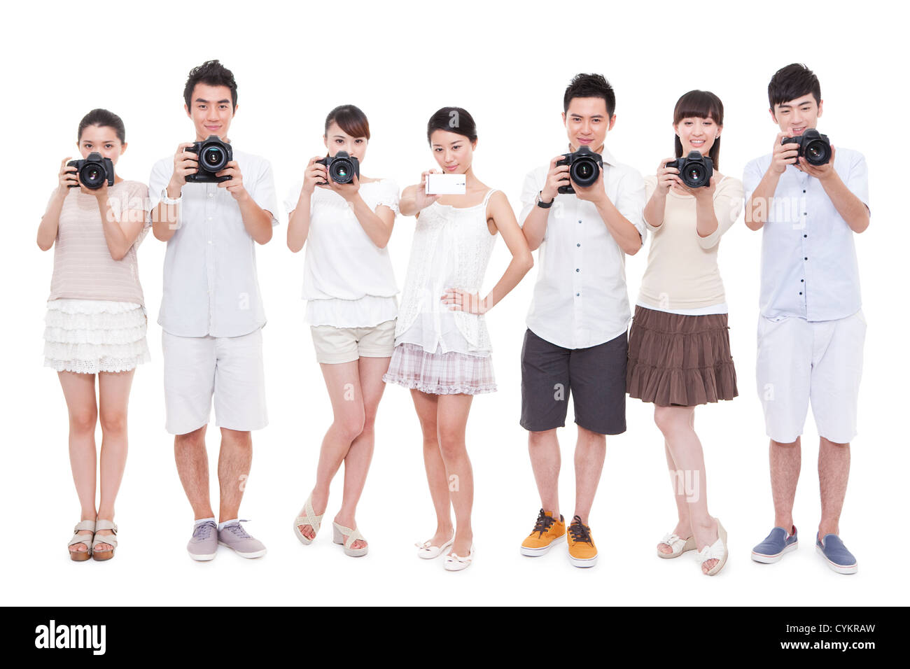 Crowd of people holding cameras Cut Out Stock Images & Pictures - Alamy