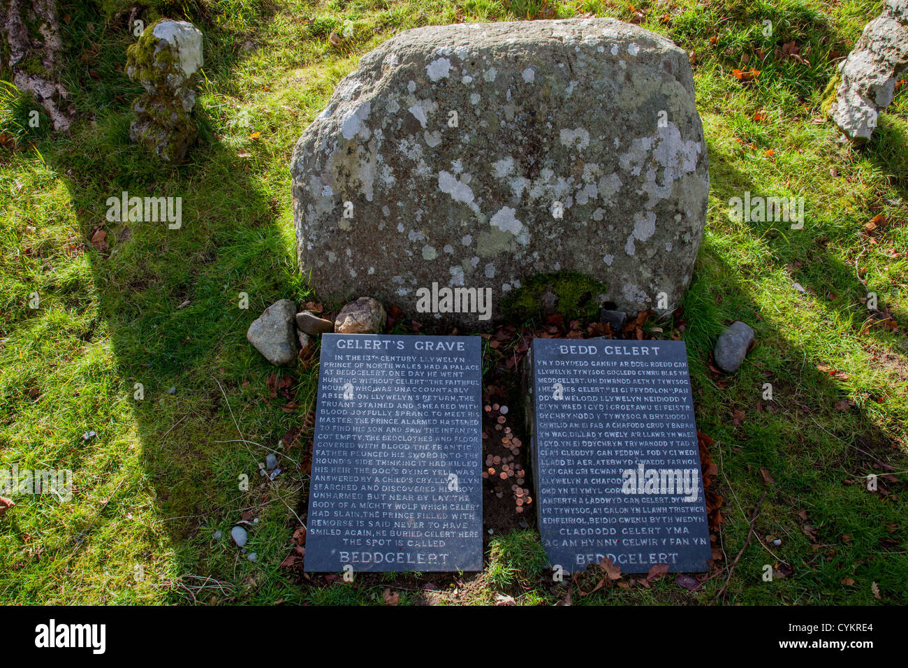 The plaques at Gelert's Grave, Beddgelert, Snowdonia National Park ...