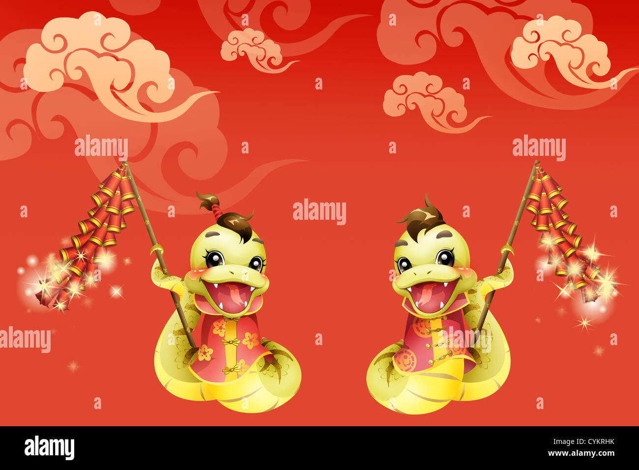 Cartoon snake and firecrackers for Chinese year of snake Stock Photo ...