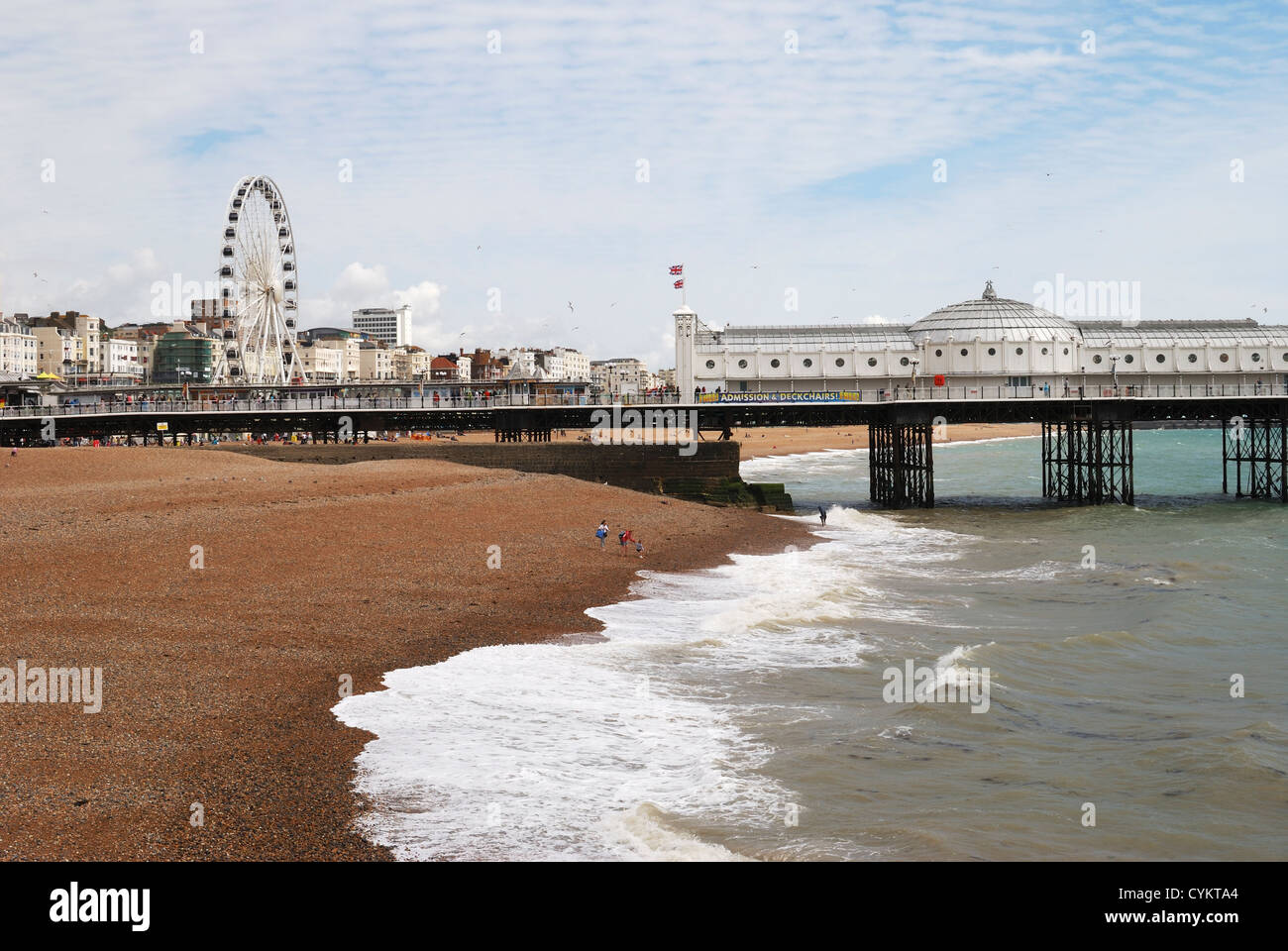 Brighton pier and wheel viewed from across the shingle beach. East ...