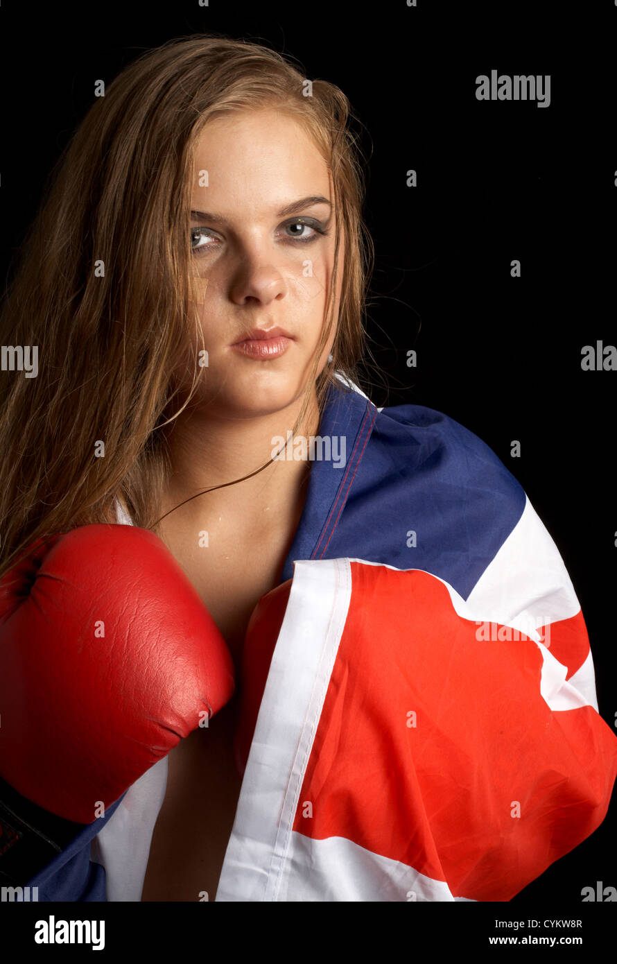 boxer girl with british flag Stock Photo - Alamy